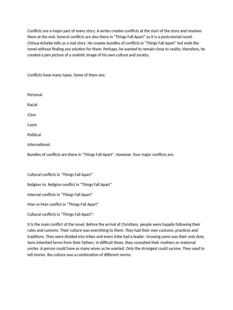 Conflicts in Things Fall Apartjjj | PDF | Igbo People | Religious ...