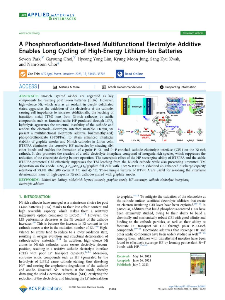 Park Et Al 2023 A Phosphorofluoridate Based Multifunctional Electrolyte ...