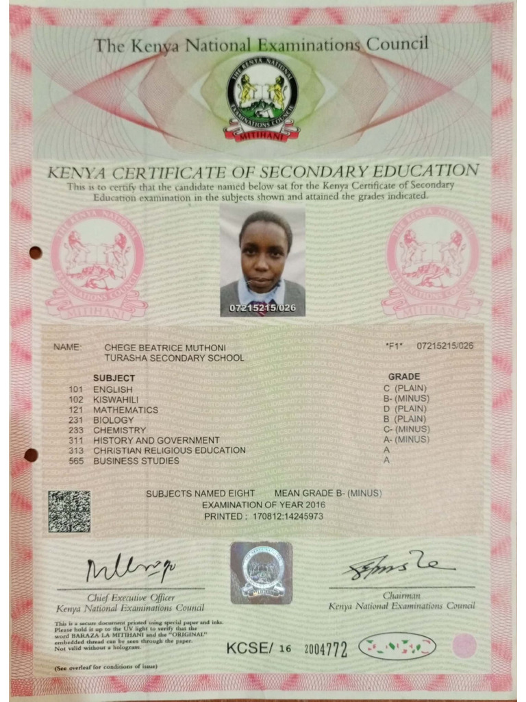 K C S E-Certificate | PDF