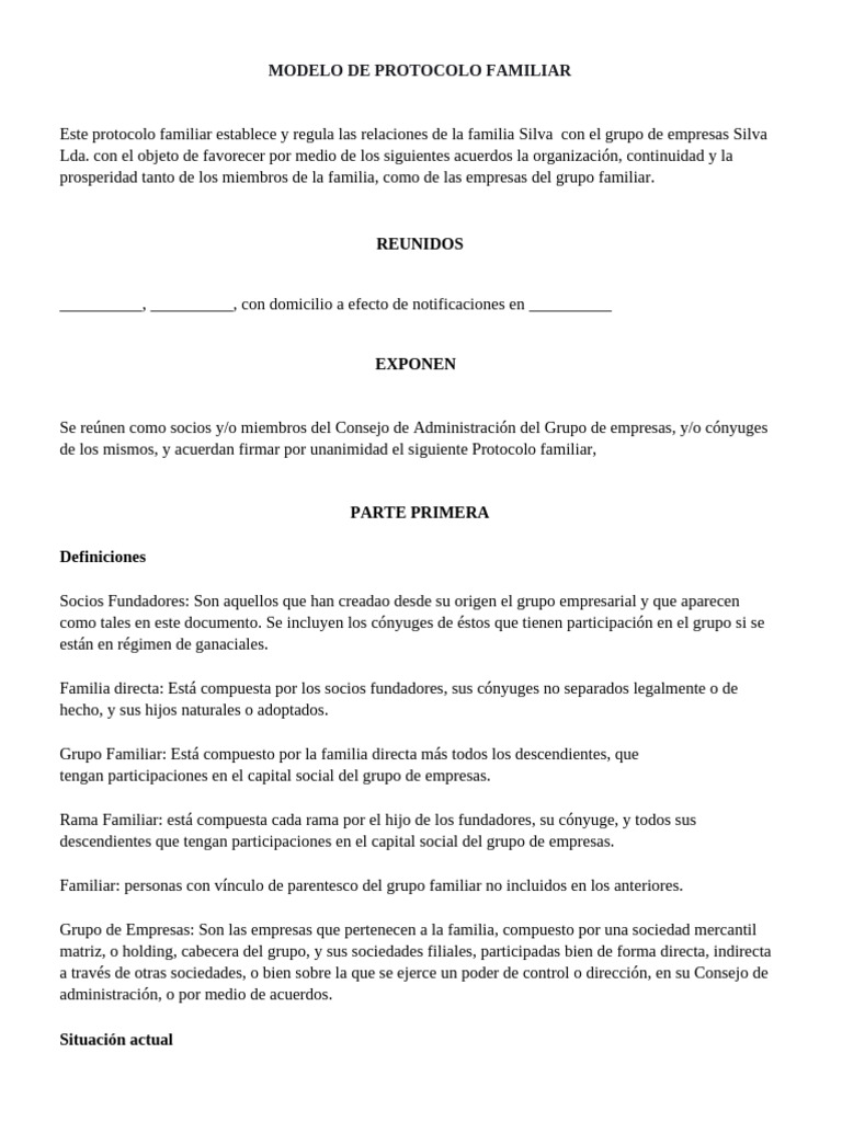 Modelo de Protocolo para Empresa Familiar ESp. | PDF