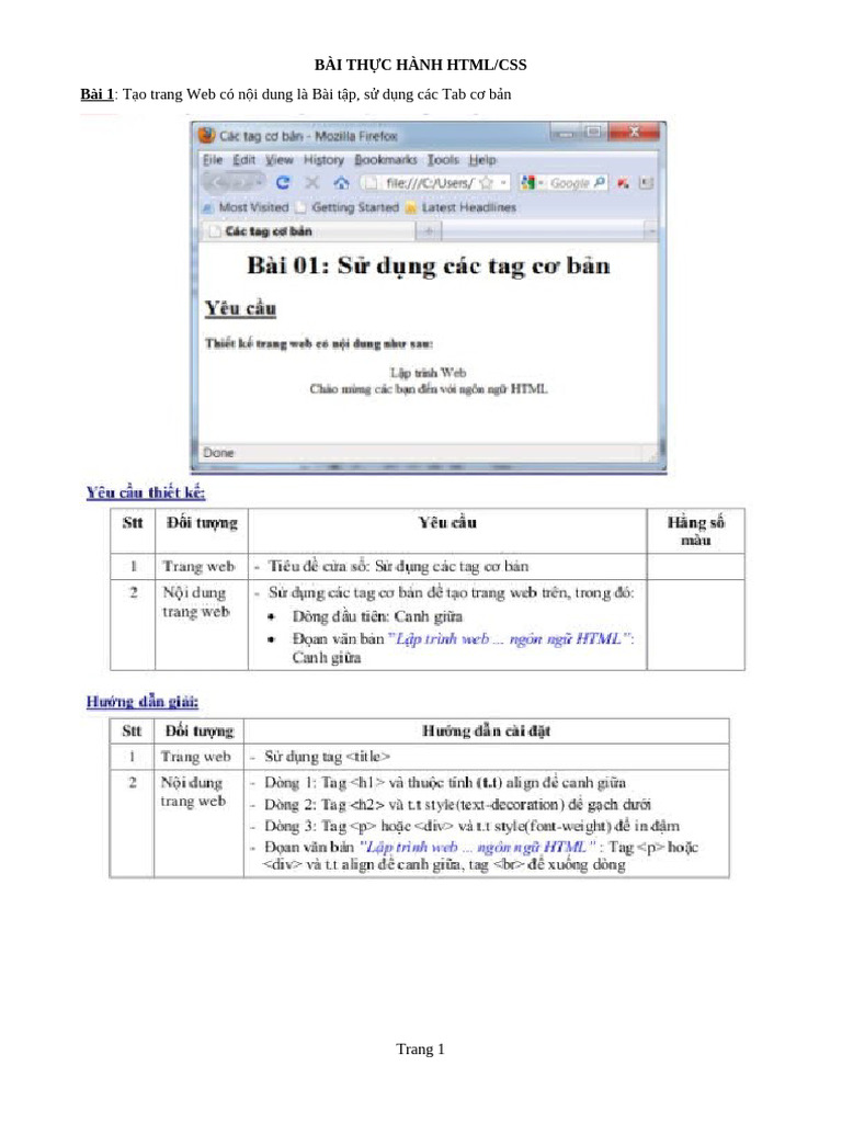Bai Thuc Hanh HTML Va CSS | PDF