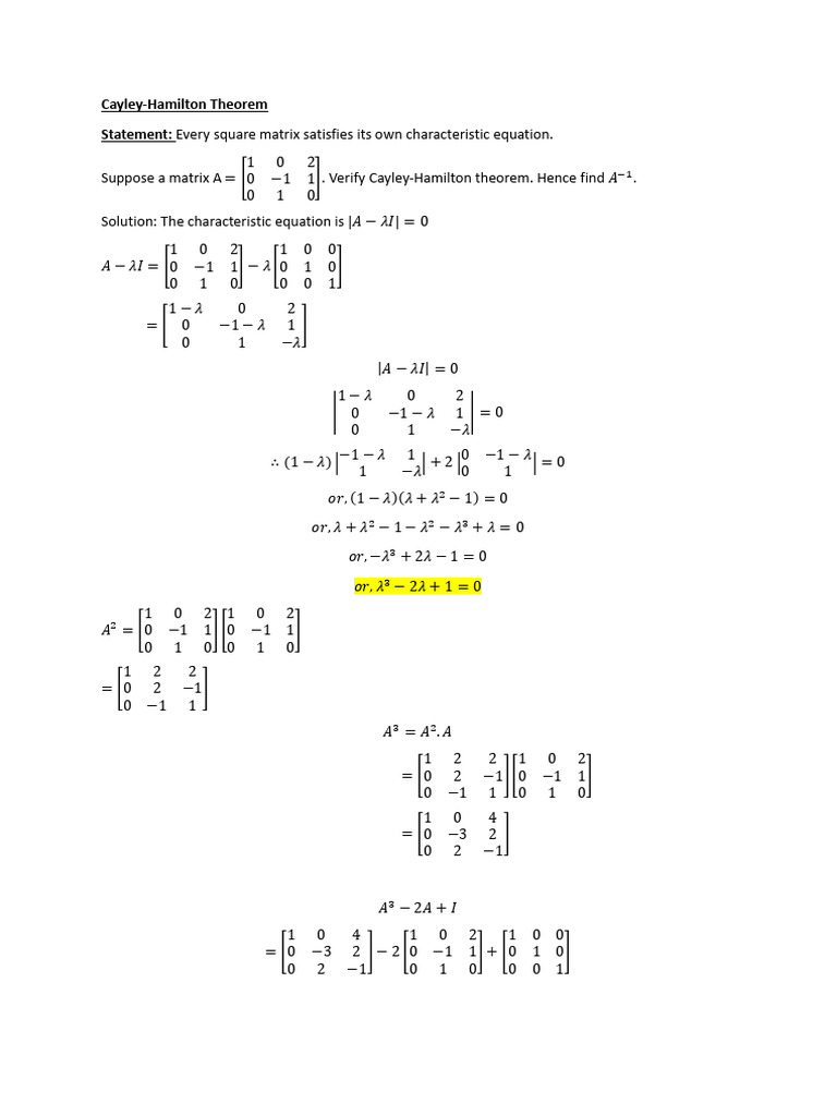 Cayley - Hamilton Theorem | PDF | Algebra | Mathematics