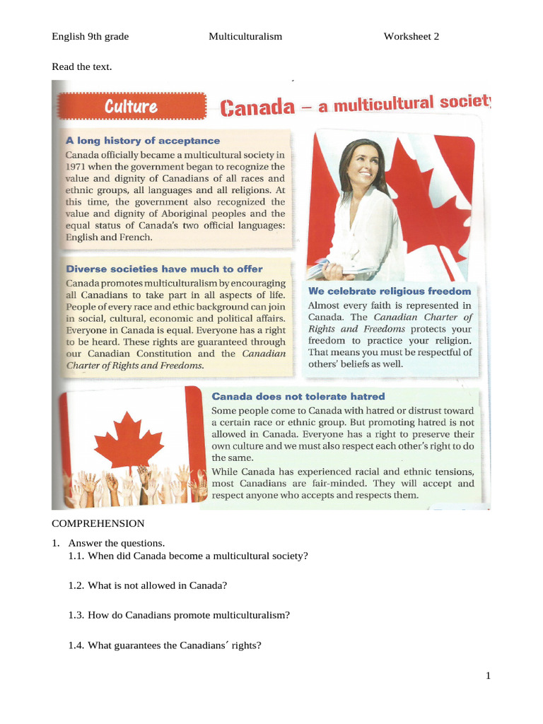 Multiculturalism - Worksheet 2 | PDF | English Language | Language Arts ...