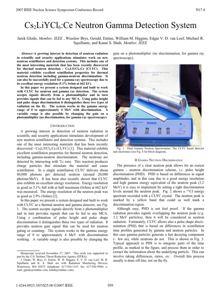 Cs2LiYCl6 - Ce Neutron Gamma Detection System | PDF