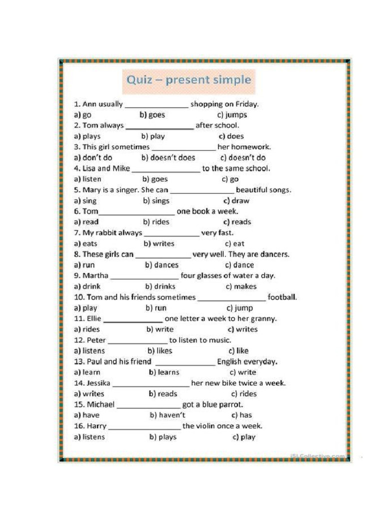 Present Simple Assessment Pdf