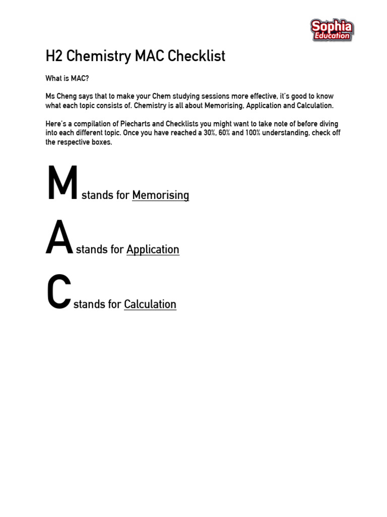 JC Chemistry Diff Chapter Analysis MAC by Sophie | PDF