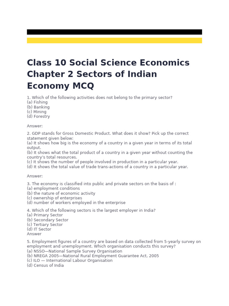 Class 10 Economics Chapter 2 MCQ | PDF | Employment | Unemployment