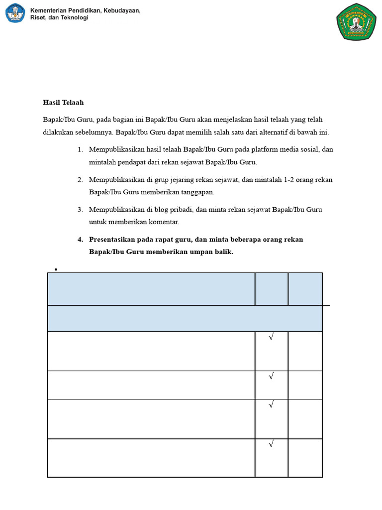Hasil Telaah dan umpan balik UbD | PDF