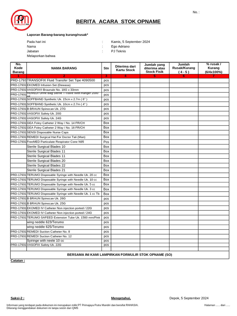 Ba-Fppm - DPK-10-05 Berita Acara Stok Opname | PDF