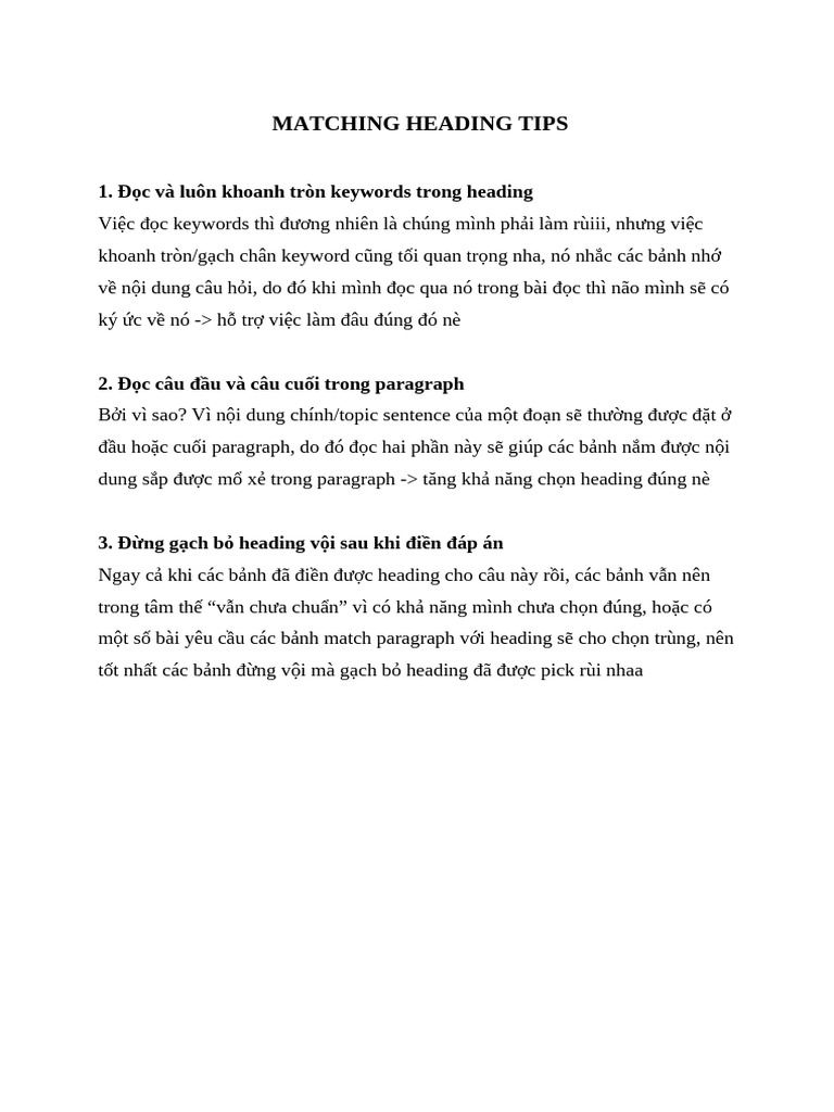 MATCHING HEADING TIPS | PDF