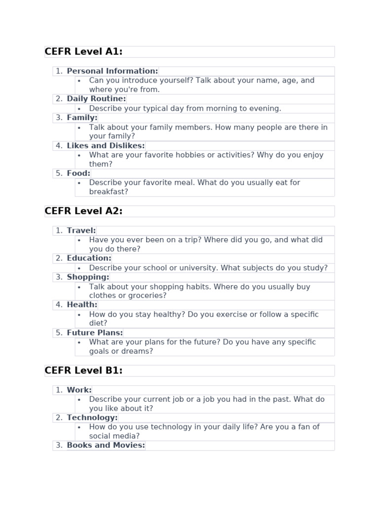 CEFR Level speaking | PDF