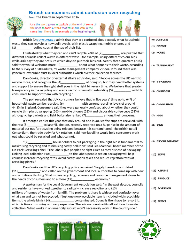 Recycling Article Fce Exercise and Debate Reading Comprehension ...