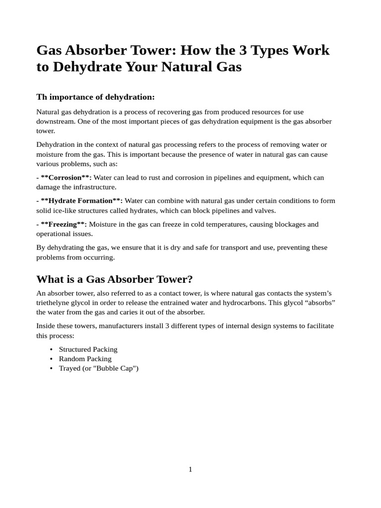 Gas Absorber Tower: How The 3 Types Work To Dehydrate Your Natural Gas ...