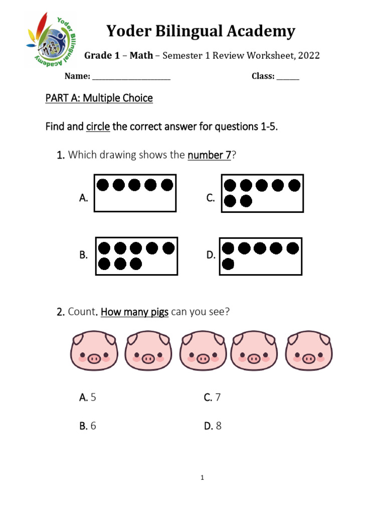 G1 Math Review Midterm Exam Semester 1 2022-2023 | PDF