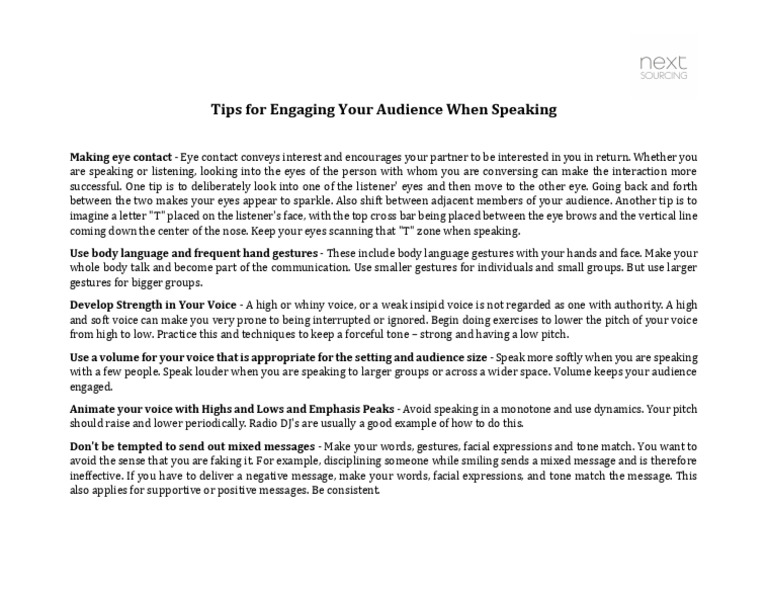 Engaging Audience During Public Speaking | PDF