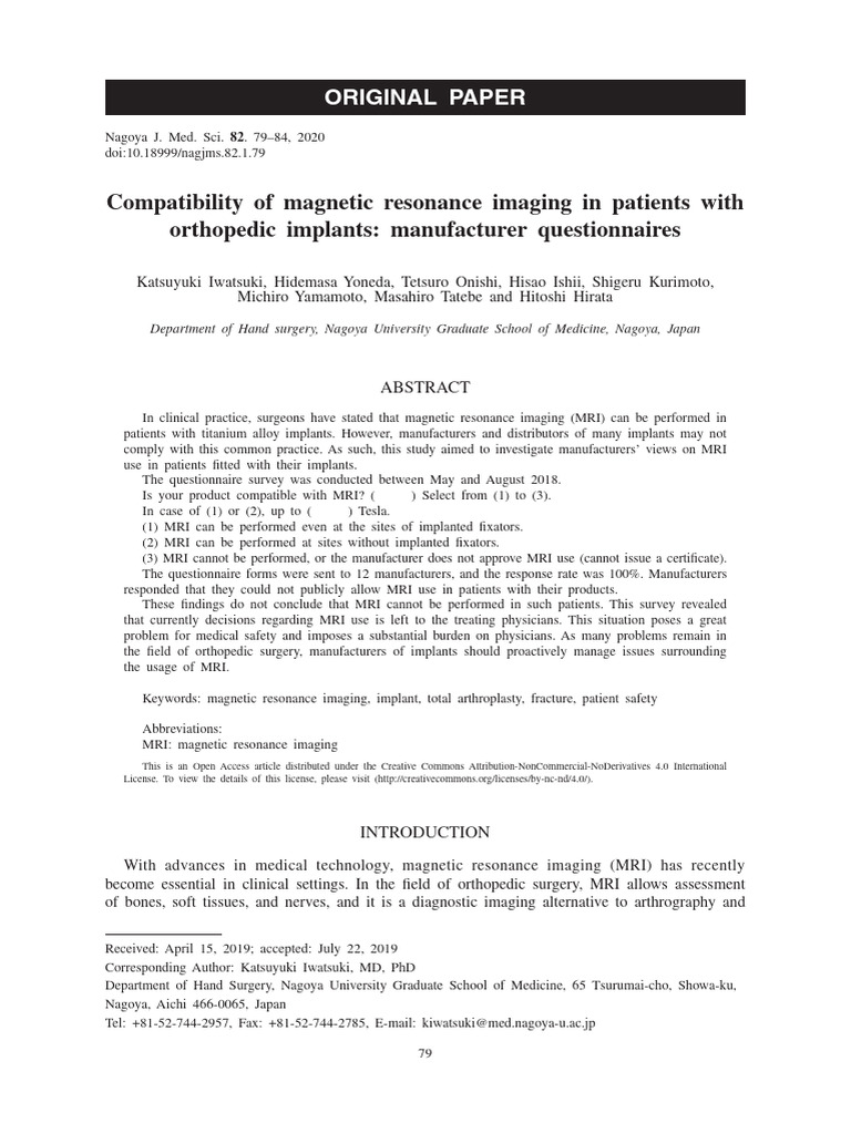 Compatibility of Magnetic Resonance Imaging in Pat | PDF