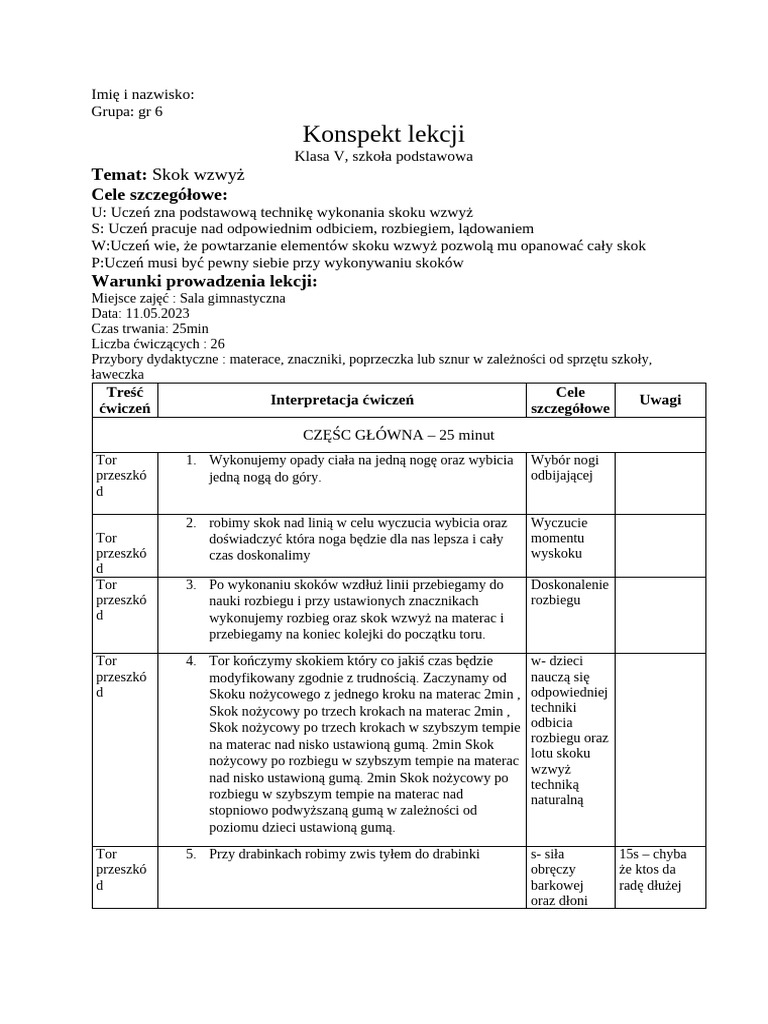 Konspekt Lekcji | PDF