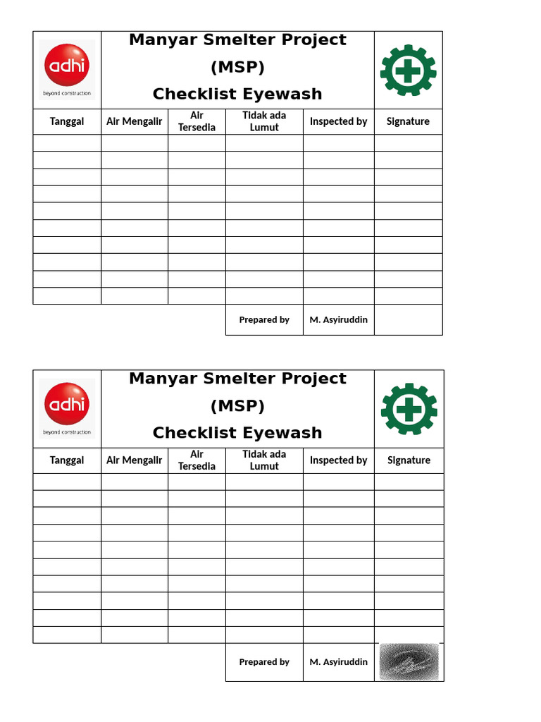 Cheklist Eyewash | PDF