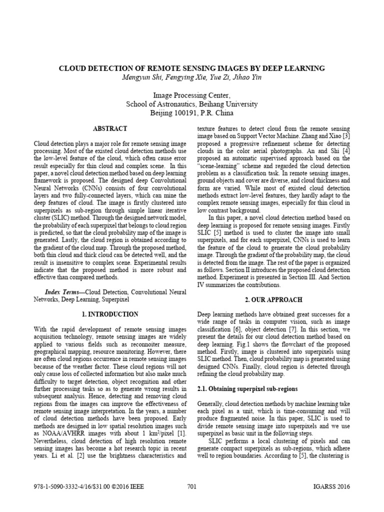 Cloud Detection of Remote Sensing Images by Deep Learning | PDF