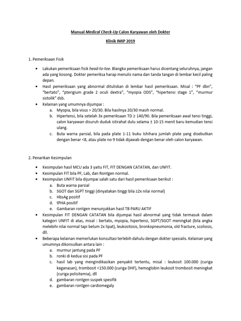 Manual Penarikan Kesimpulan Hasil Medical Check | PDF