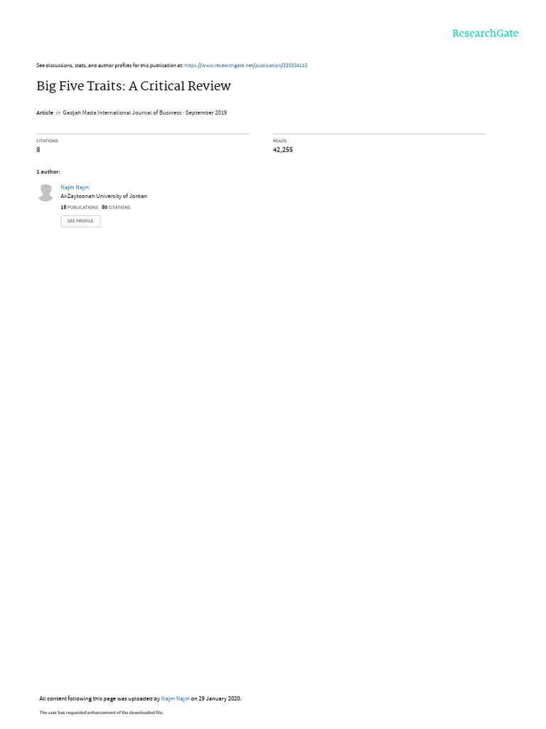 Big Five Traits Paper | PDF