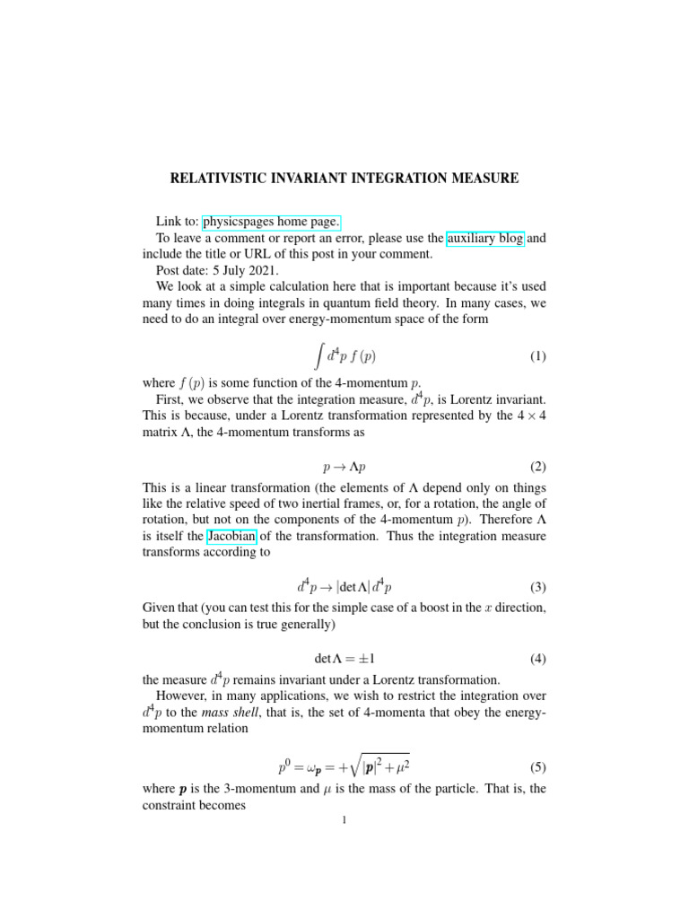 Relativistic Invariant Integration Measure | PDF