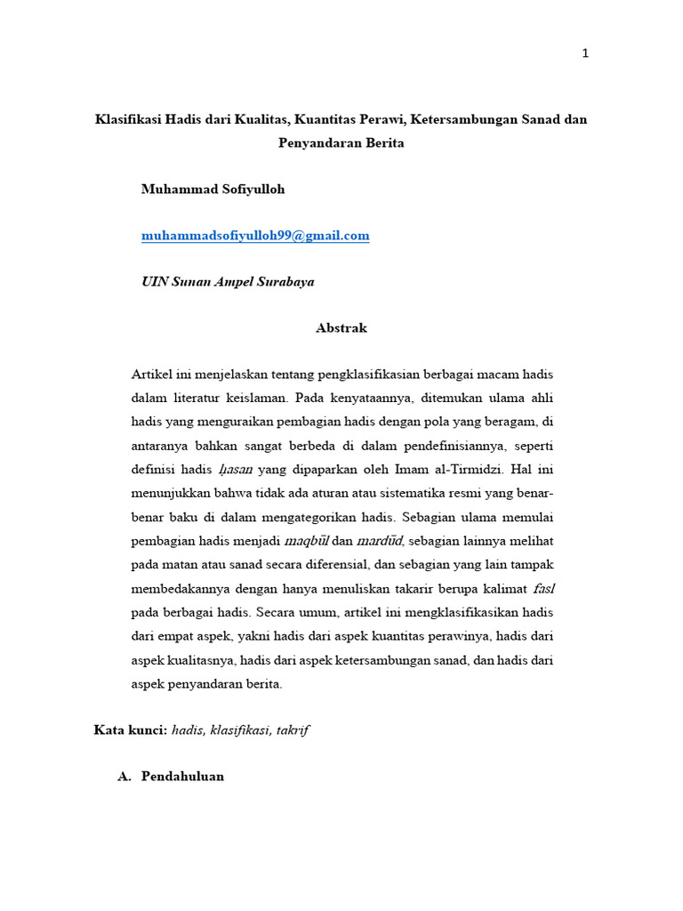 Klasifikasi Hadis - M. Sofiyulloh | PDF