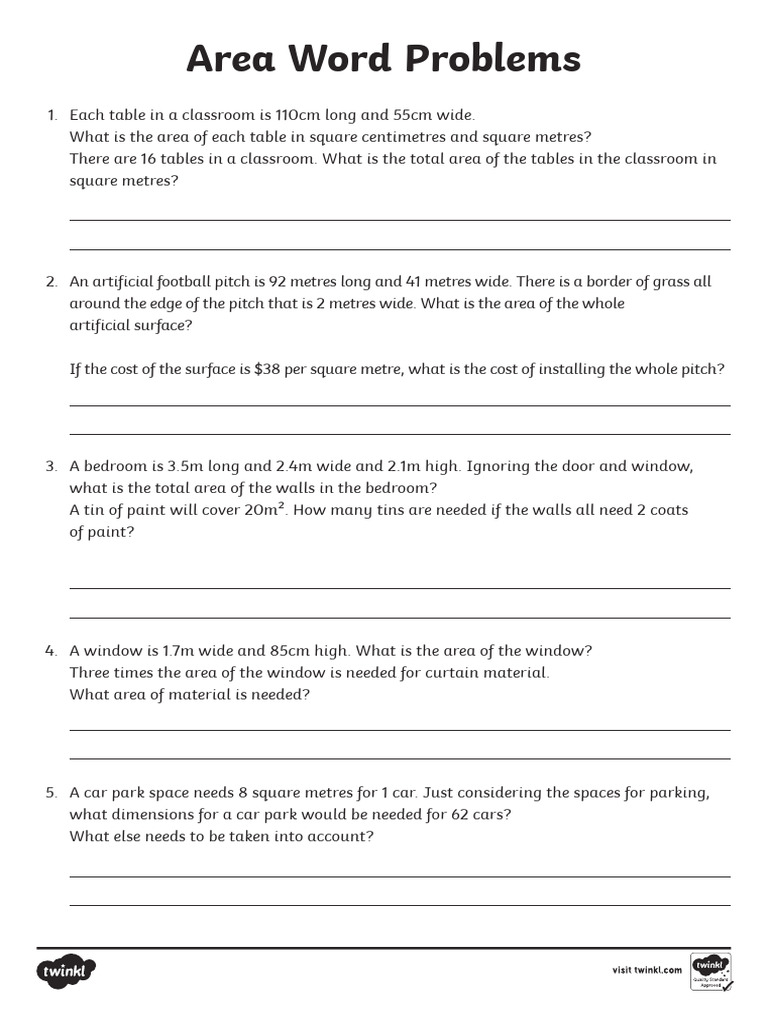 Au t2 M 196 Area Word Problems Activity Sheet Australian - Ver - 5 | PDF