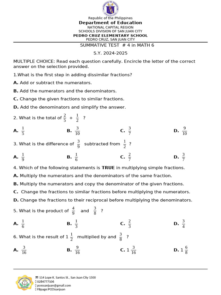 Q1 Summative Test 4 In Math6 2 Pdf 3384