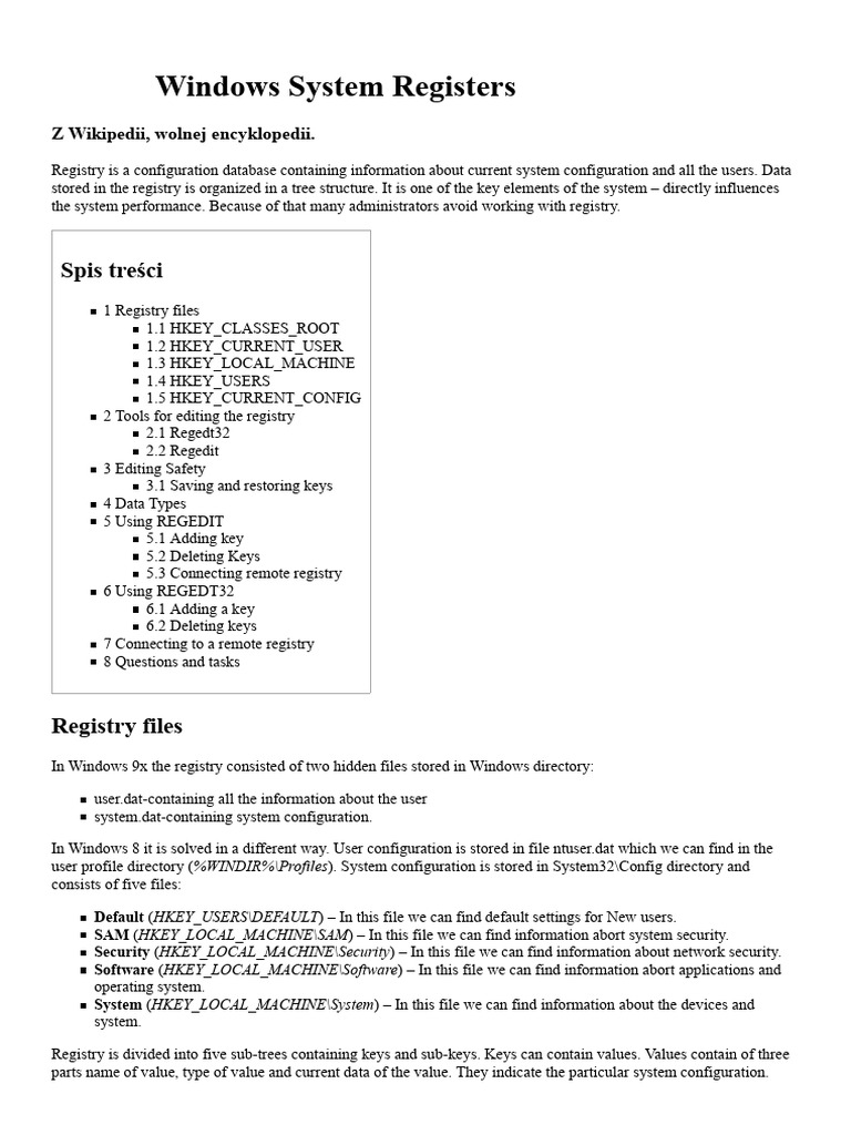 Windows System Registers - Intro | PDF