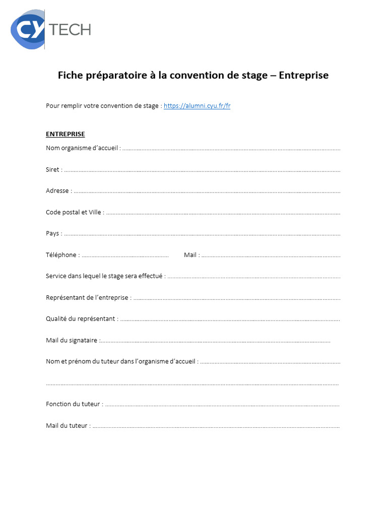 FR - Fiche Préparatoire À La Convention de Stage | PDF