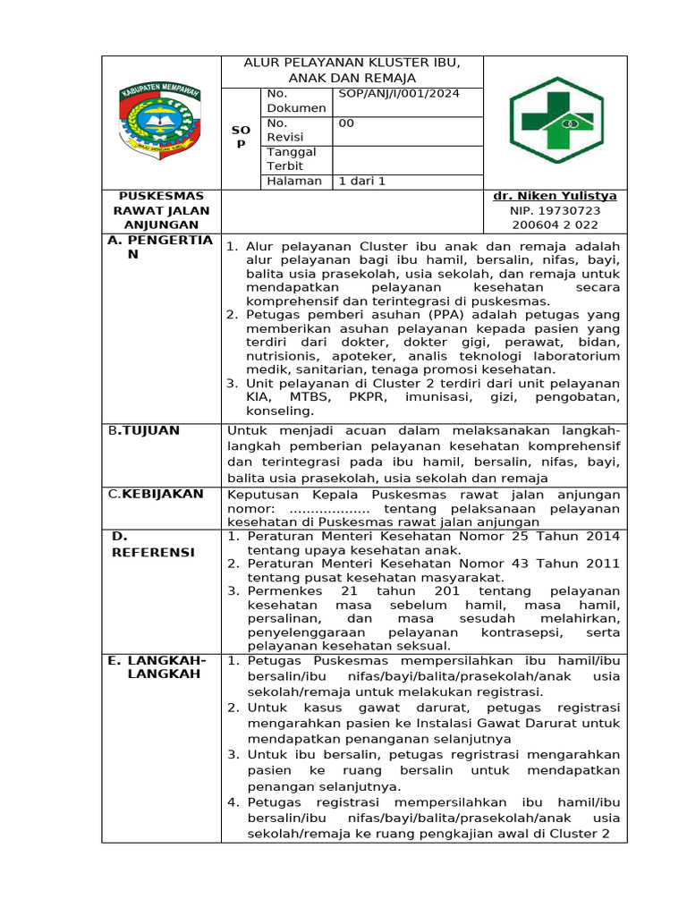 SOP KLASTER 2 Pusk Anjungan | PDF