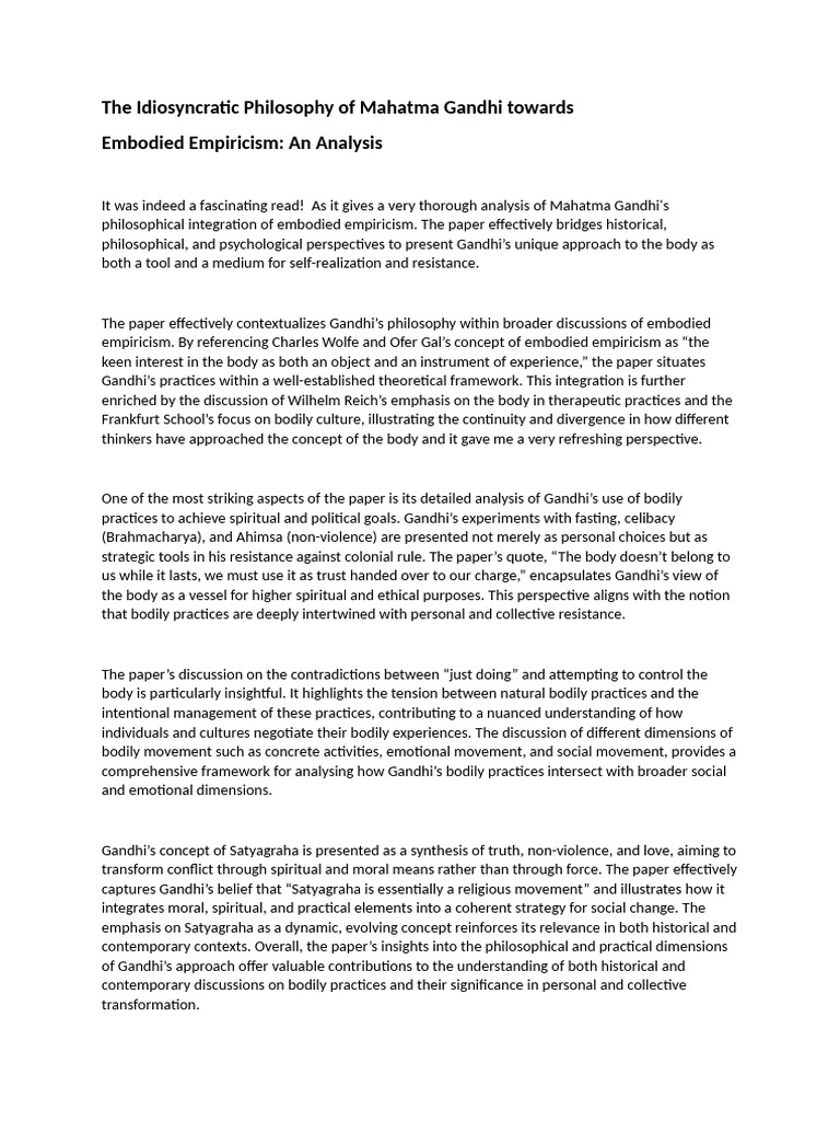 The Idiosyncratic Philosophy of Mahatma Gandhi Towards | PDF