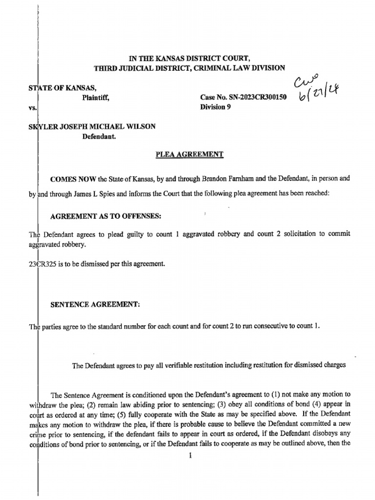 Kansas Plea Agreement: Skyler Wilson | PDF | United States Federal ...