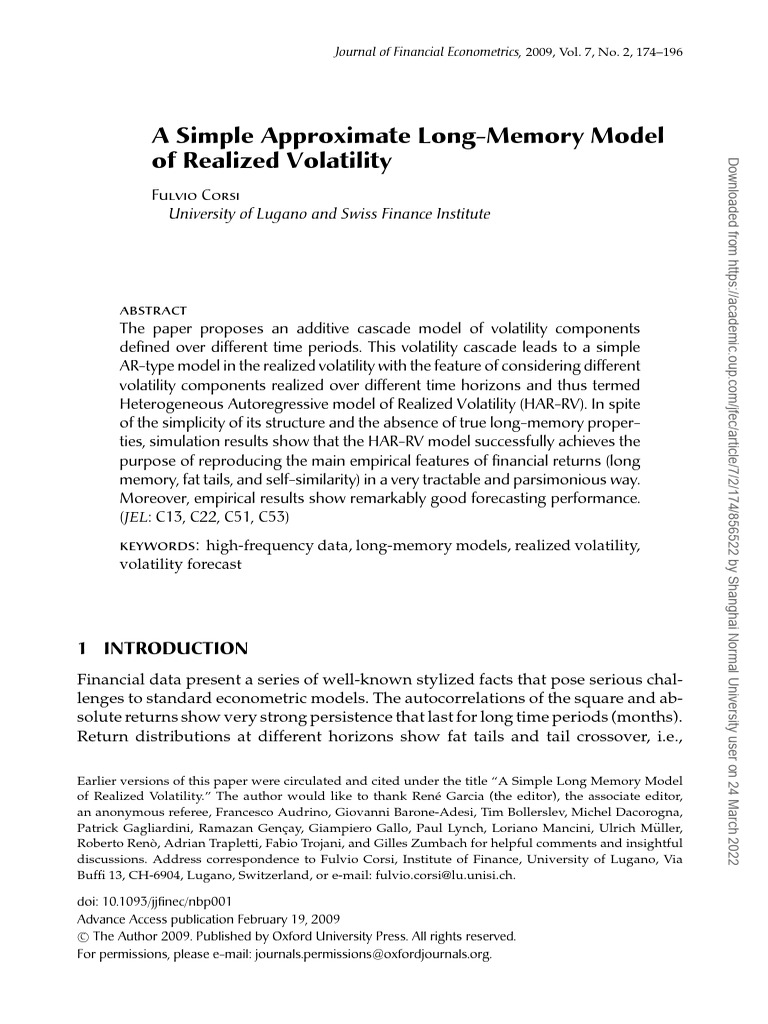 A Simple Approximate Long-Memory Model of Realized Volatility | PDF