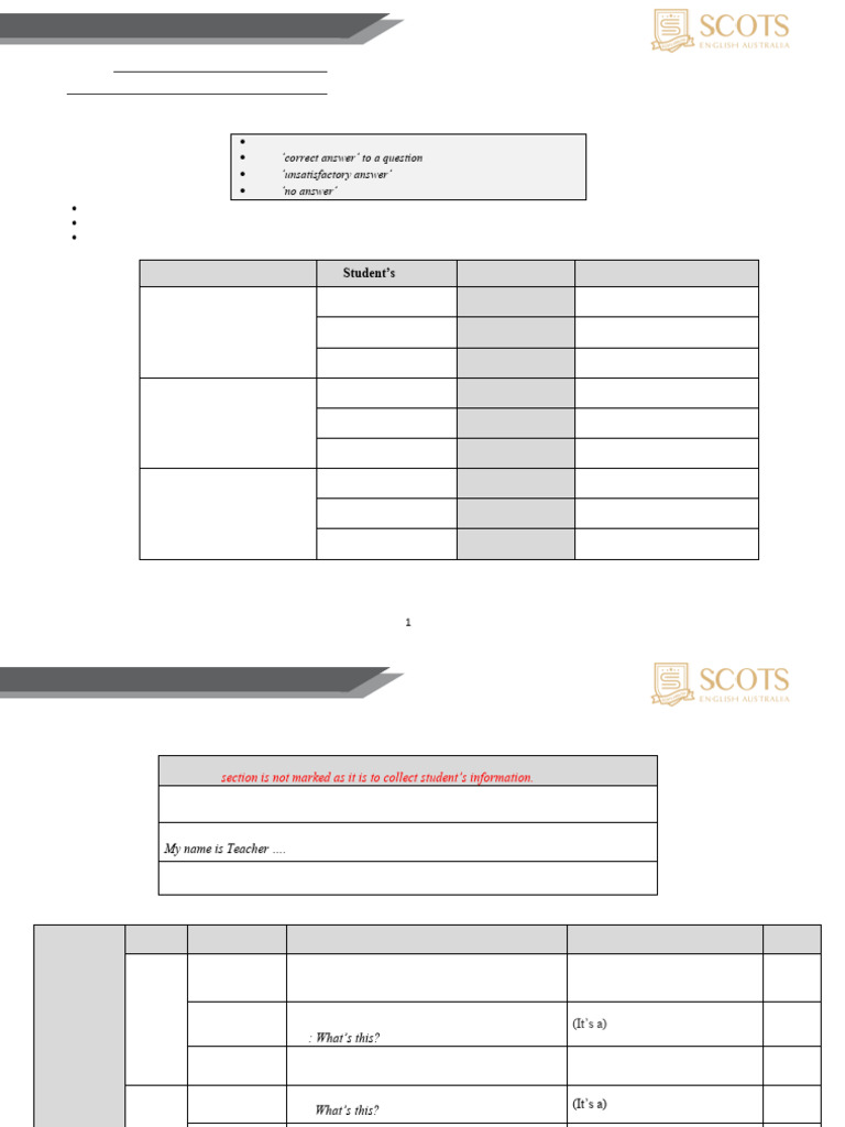 PT - KINDY - Speaking Assessment Form - Marking Guidelines | PDF