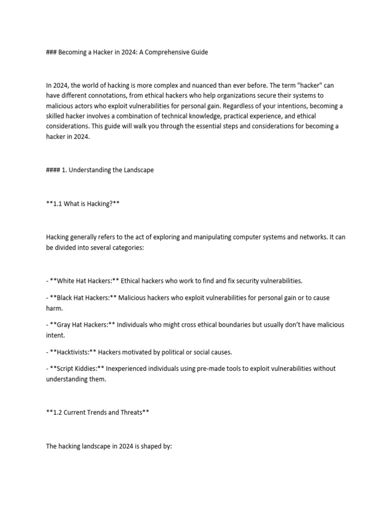 Becoming a Hacker in 2024 | PDF