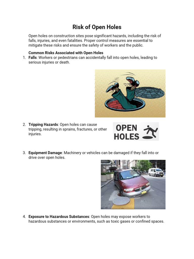 Open Hole Hazards and Safety Measures | PDF | Personal Protective ...
