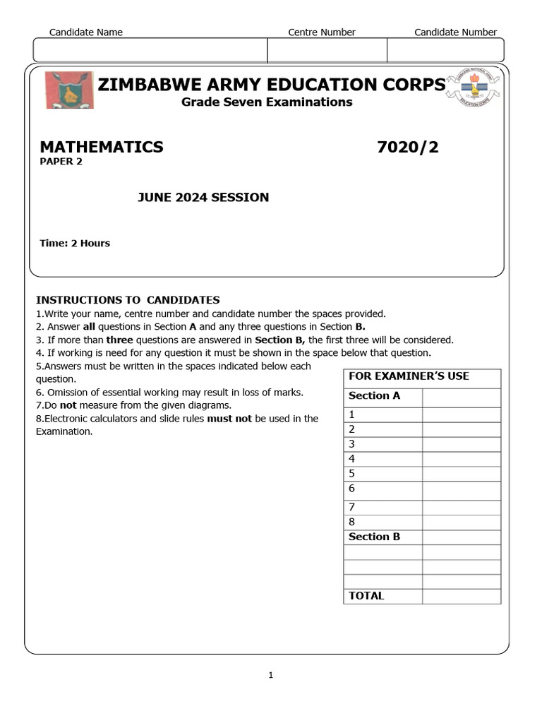Zaec Maths Paper 2 June 2024 Edited | PDF