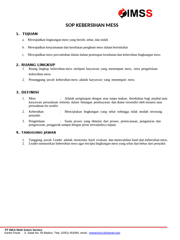 Draf SOP Kebersihan Mess | PDF