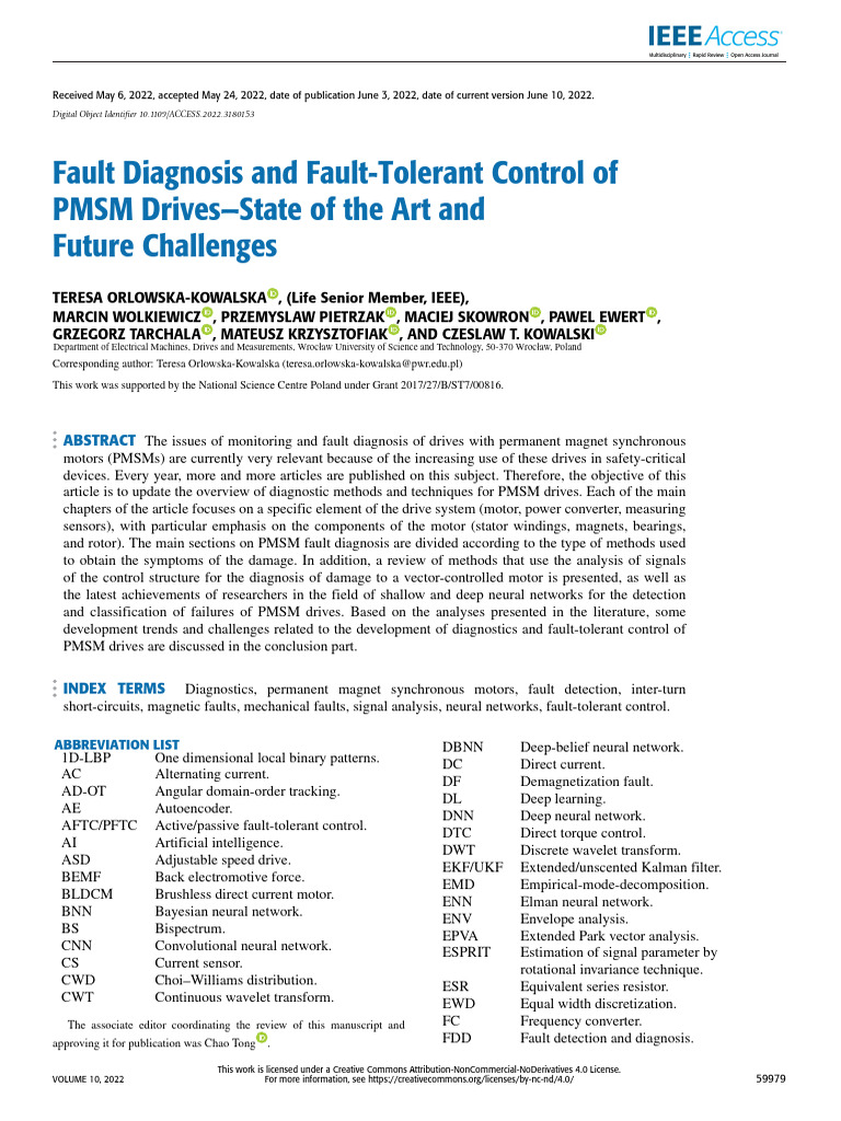 Fault Diagnosis and Fault-Tolerant Control of PMSM DrivesState of The Art and Future Challenges ...