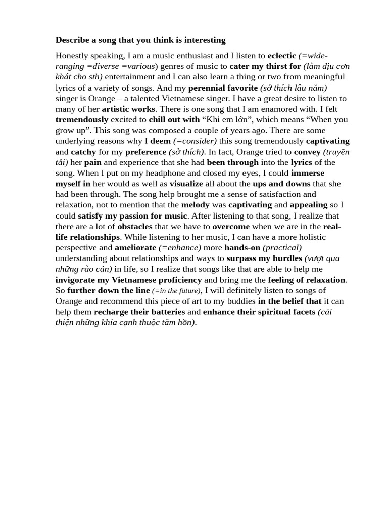 Describe A Song That You Think Is Interesting | PDF