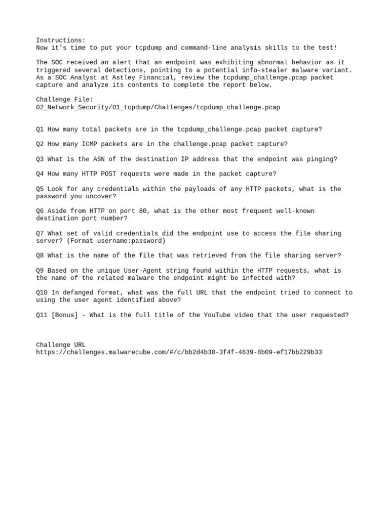 Tcpdump Challenge 1 | PDF