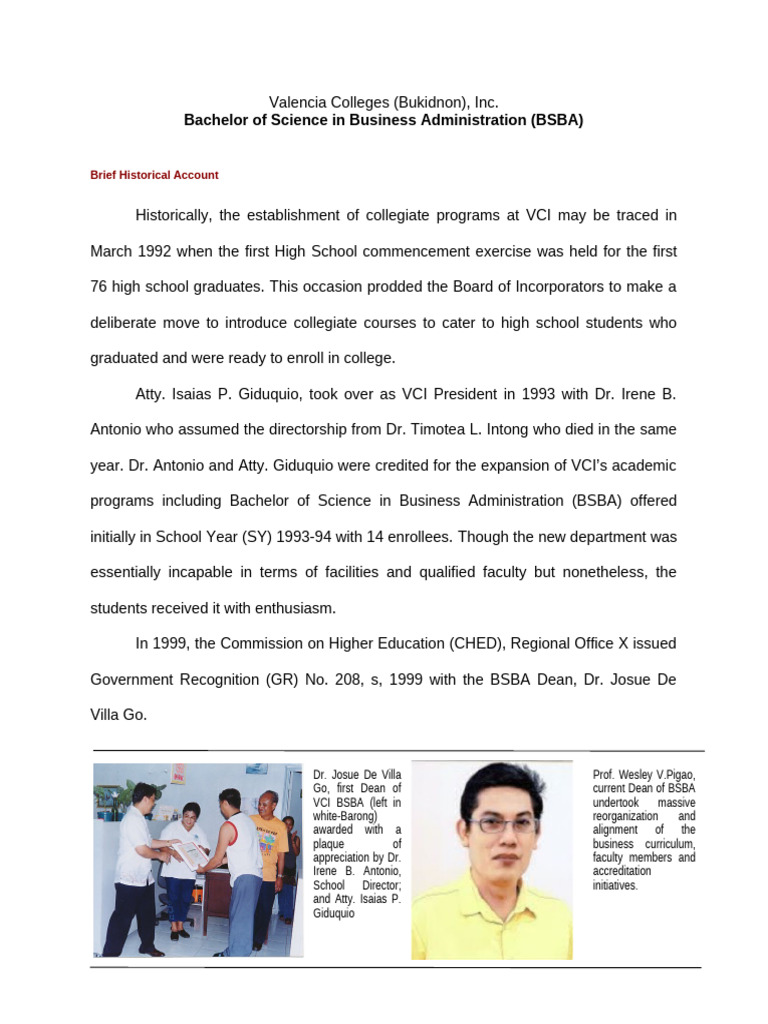 VCI BSBA: A Legacy of Growth | PDF | Social Science