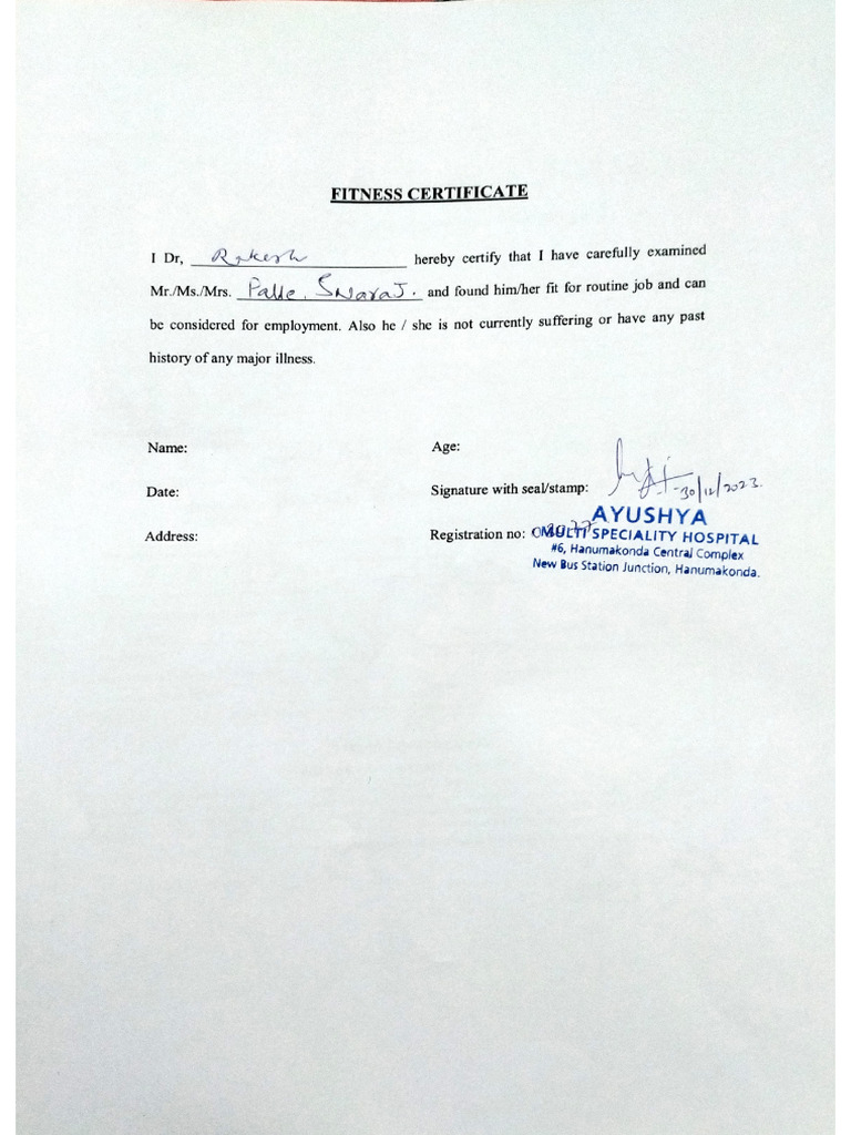 Fitness Certificate Iifl | PDF