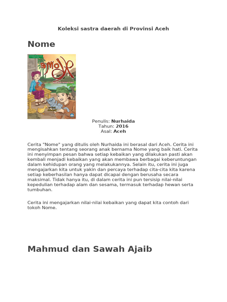 Koleksi Sastra Daerah Di Provinsi Aceh | PDF