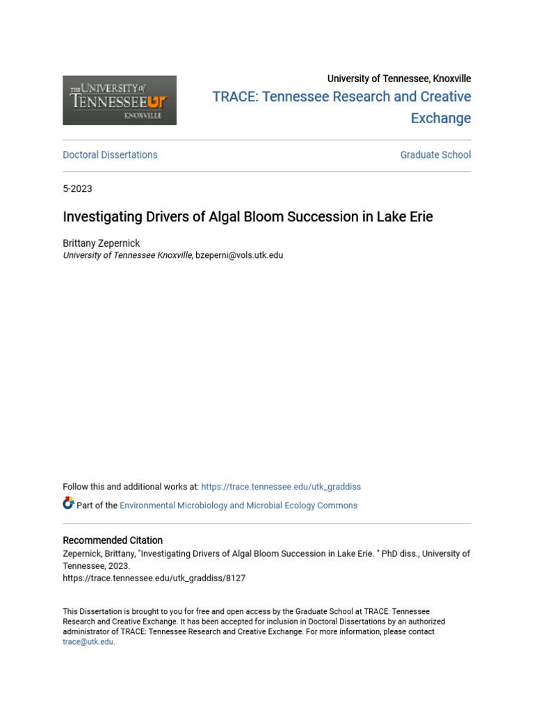 Investigating Drivers of Algal Bloom Succession in Lake Erie | PDF ...