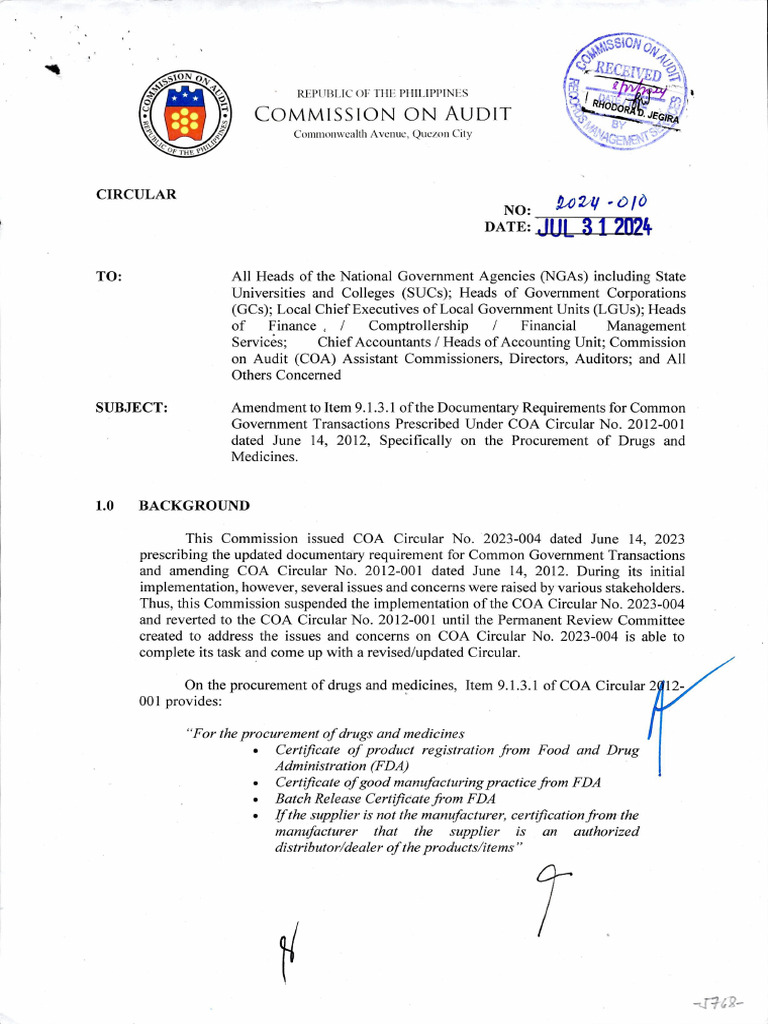 COA CIRCULAR NO. 2024 010 July 31 2024 | PDF