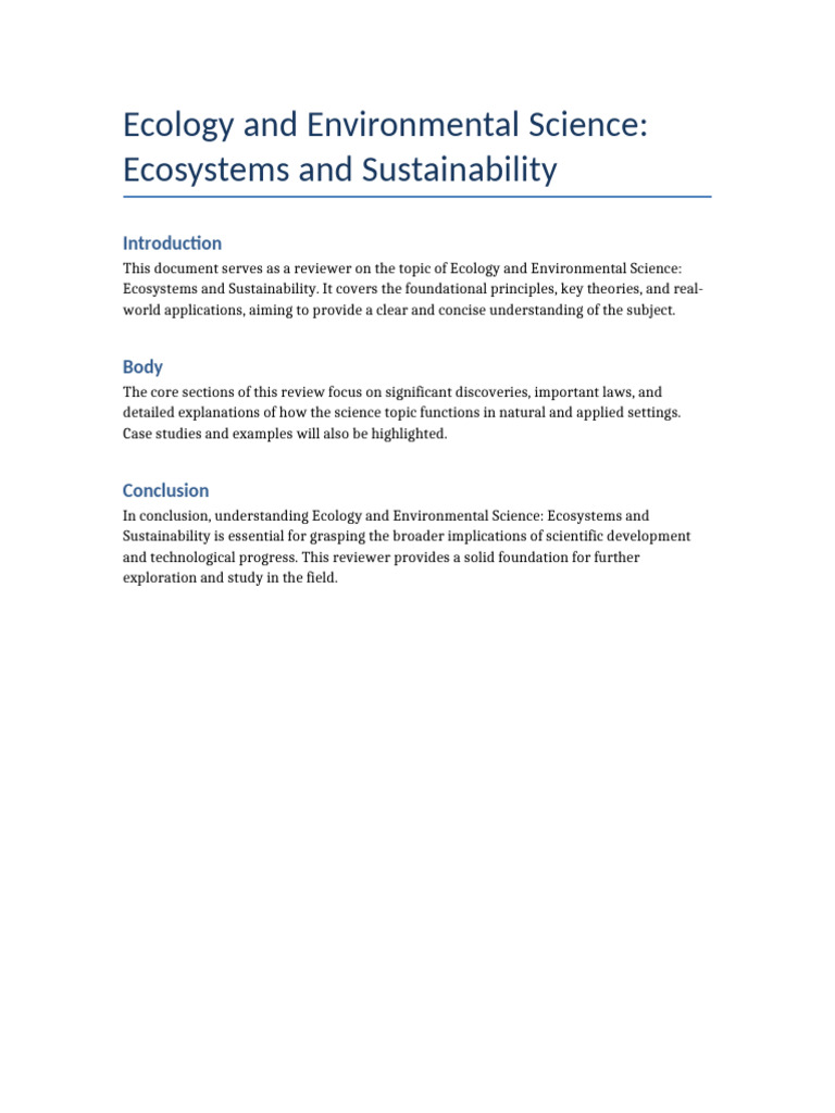 Ecology and Environmental Science_ Ecosystems and Sustainability | PDF