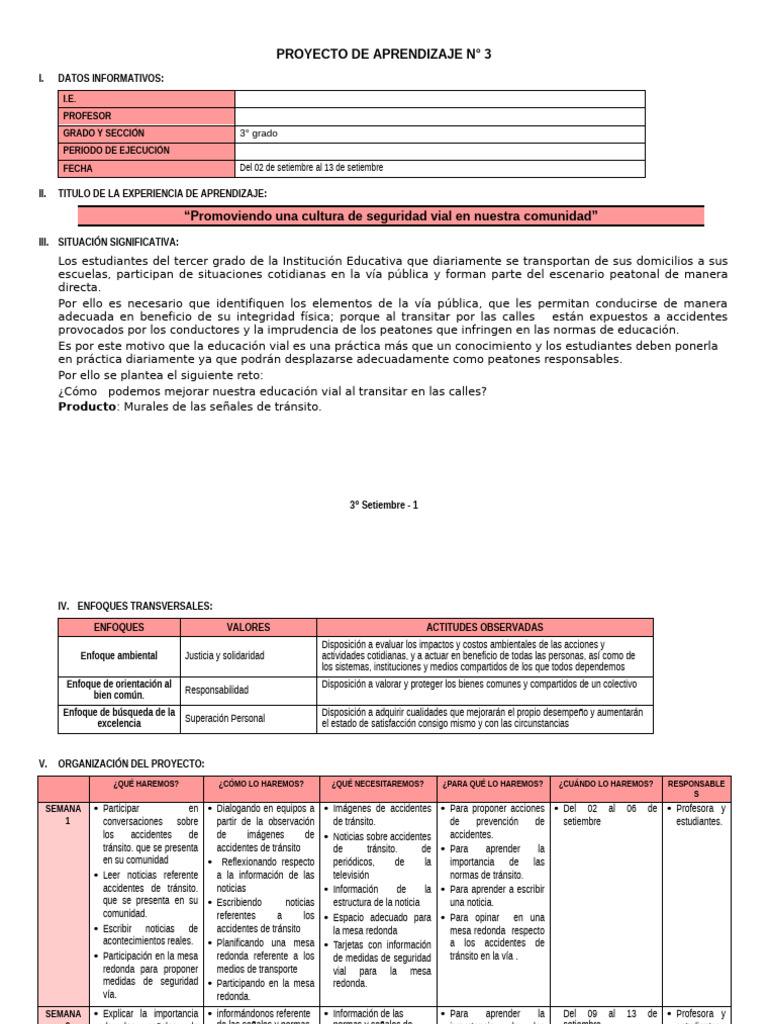 3º Proyecto Iris Educación Vial de Aprendizaje #03 | PDF
